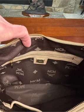 MCM | Bags | Mcm Vintage Visetos 9727 Ziptop Shoulder Bag Tan Leather ...